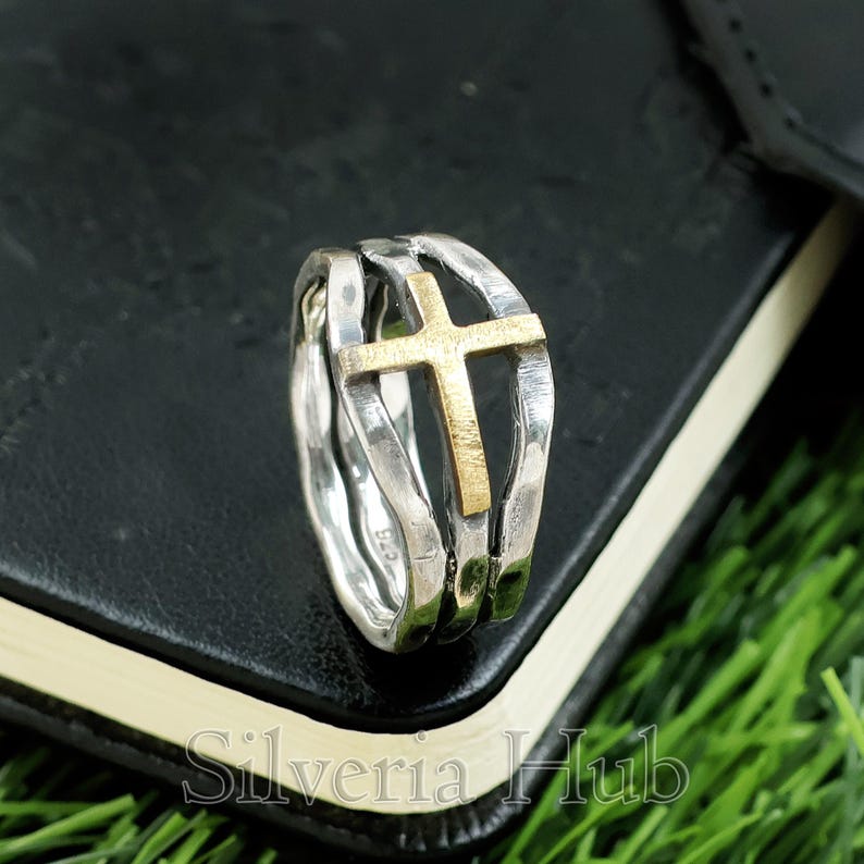 Handmade Sterling Silver Two-tone Cross Ring: Religious Statement ...