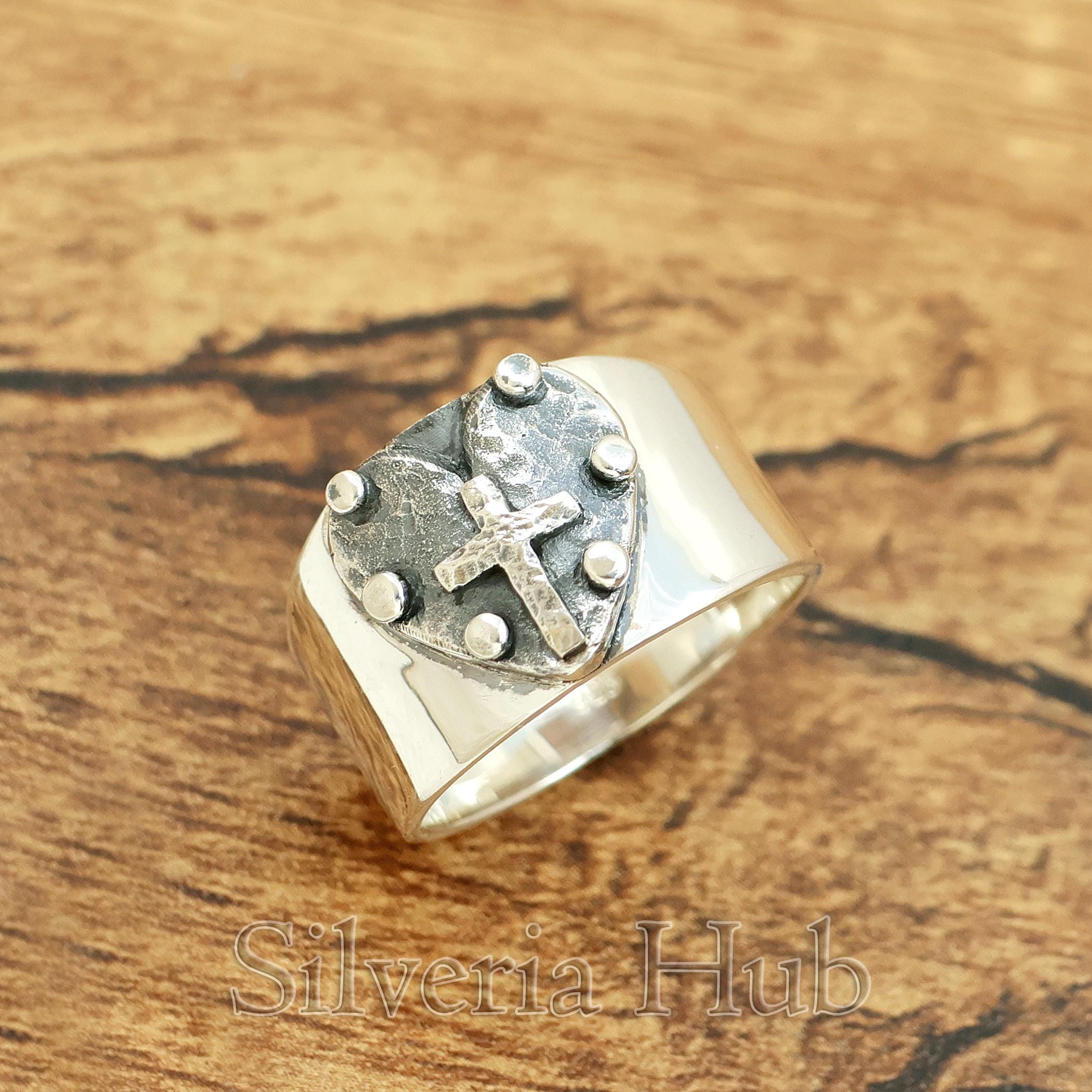 Sterling Silver Heart Cross Ring: Rustic Bohemian Statement Ring - Etsy