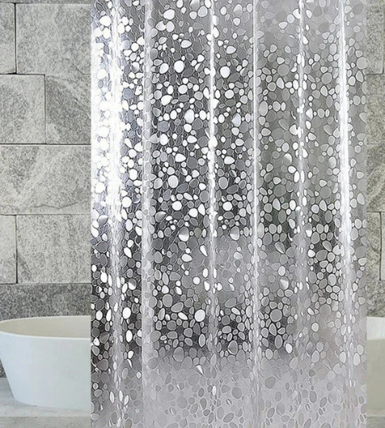 PEVA SHOWER CURTAIN Liner 71 X 70 | Clear 3D Pebble Bathroom With 12 ...