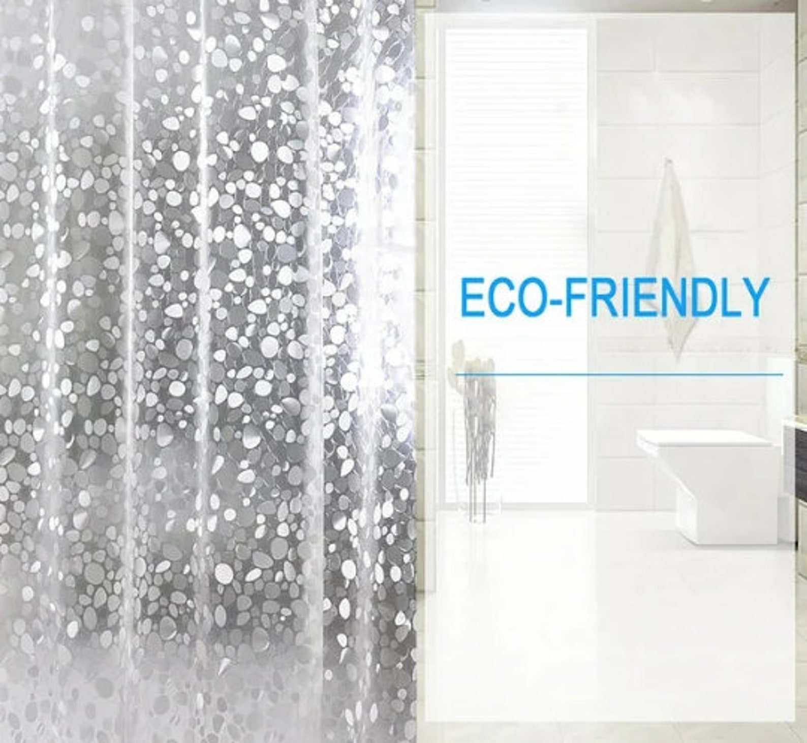 PEVA SHOWER CURTAIN Liner 71 X 70 | Clear 3D Pebble Bathroom With 12 ...