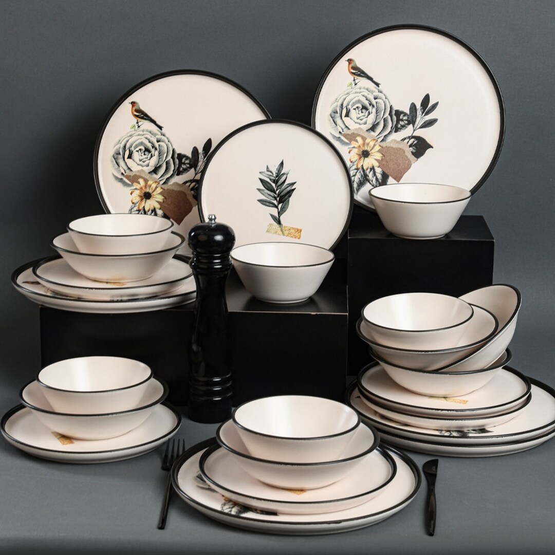Floral MATTE DINNERWARE SET for 6 Persons 24 Pieces Patterned ...
