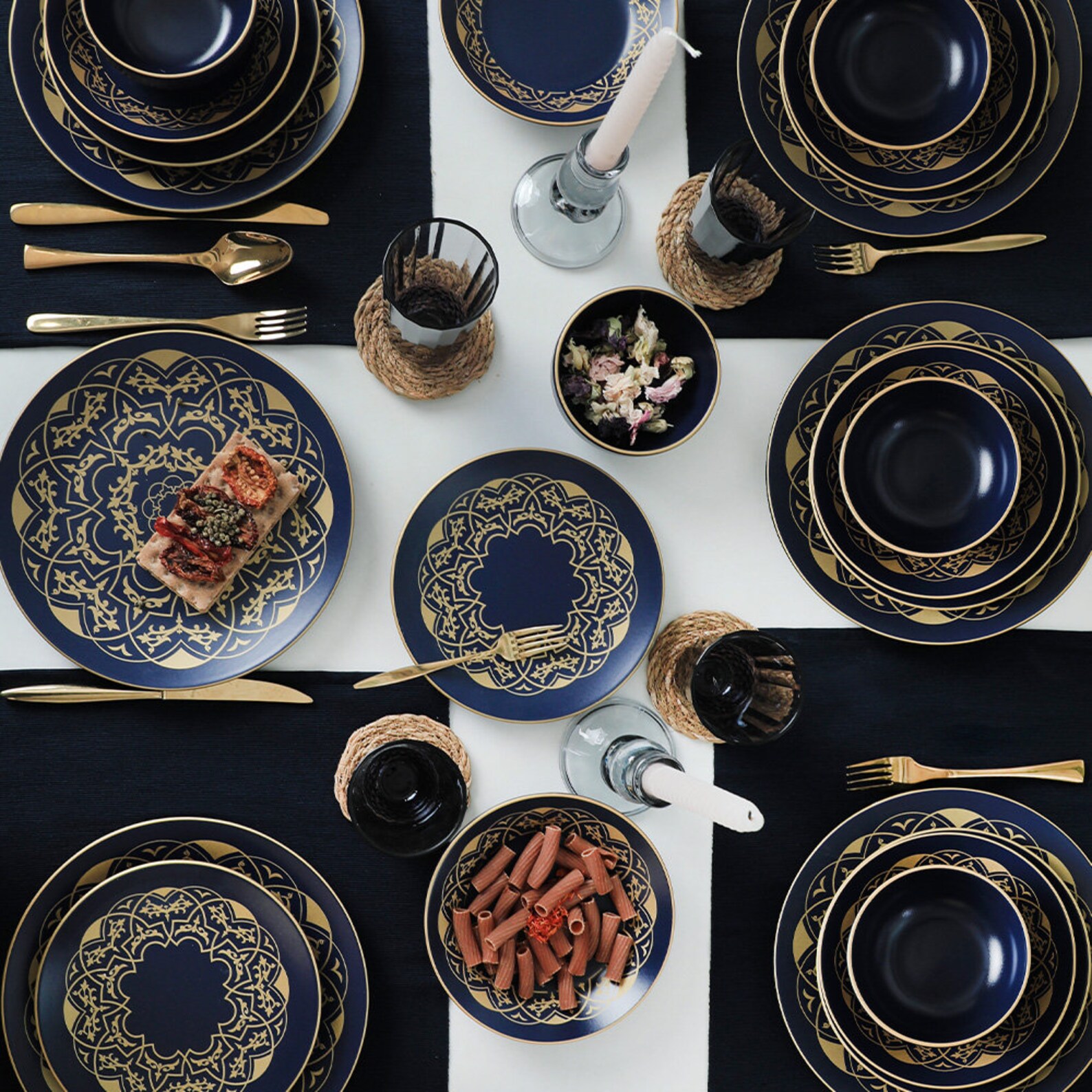 24 Pieces Dinnerware Set for 6 Persons CERAMIC MATTE Black GOLD ...