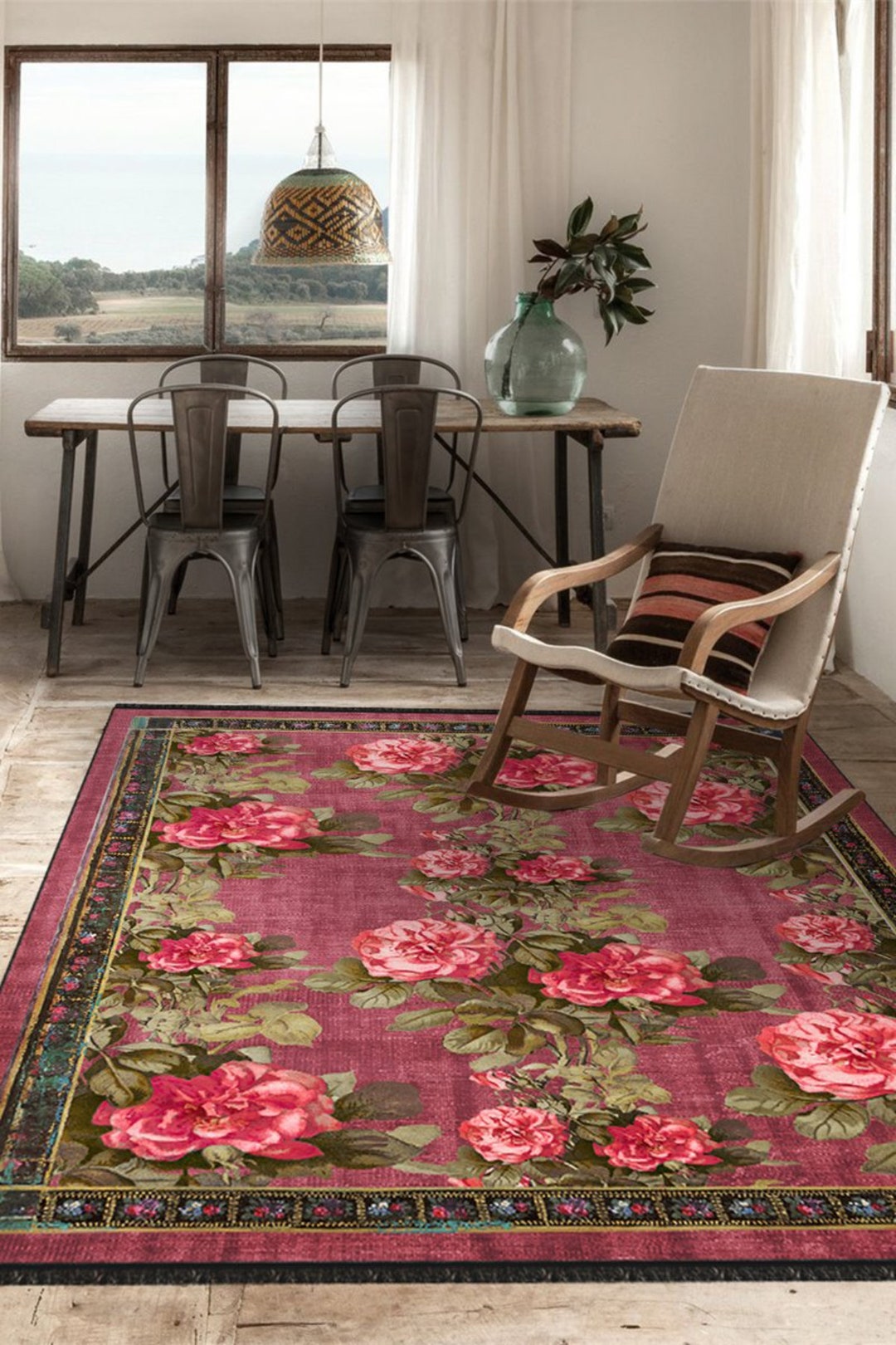 Kilim Rug, Rustic Karabagh Kilim Rug, Rose Design Kilim, Traditional ...