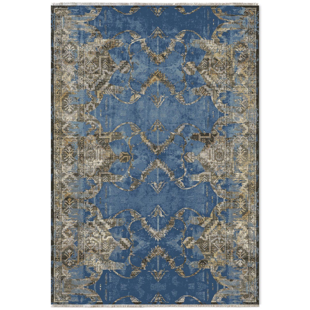 Navy Abstract Double-sided Area Rug for Living Room Bedroom and Office ...
