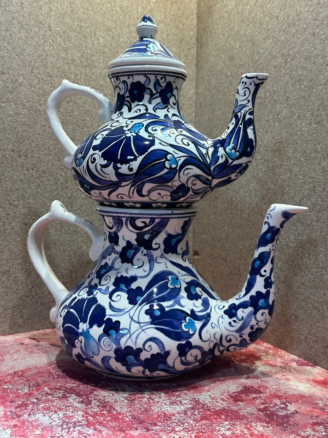Teapot Serving Set Ceramic Handmade Figure Embossed Traditional Middle ...
