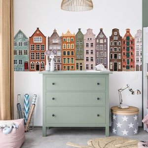 Watercolor Town Houses Wall Decal Set, European Town Wall Sticker Set ...