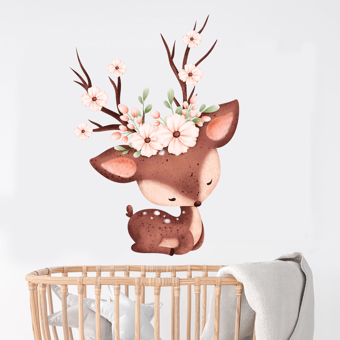 Cute Sleeping Baby Deer Nursery Wall Decal Sticker Set Removable Decals ...