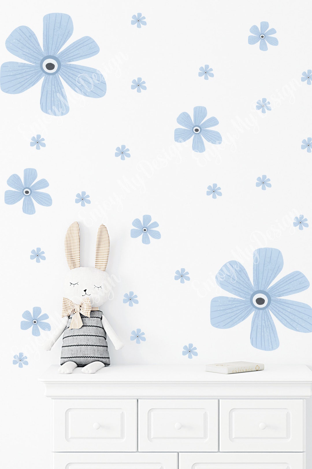Cute Blue Flower Decals Boho Kids Wall Decal Sticker Removable Decals ...