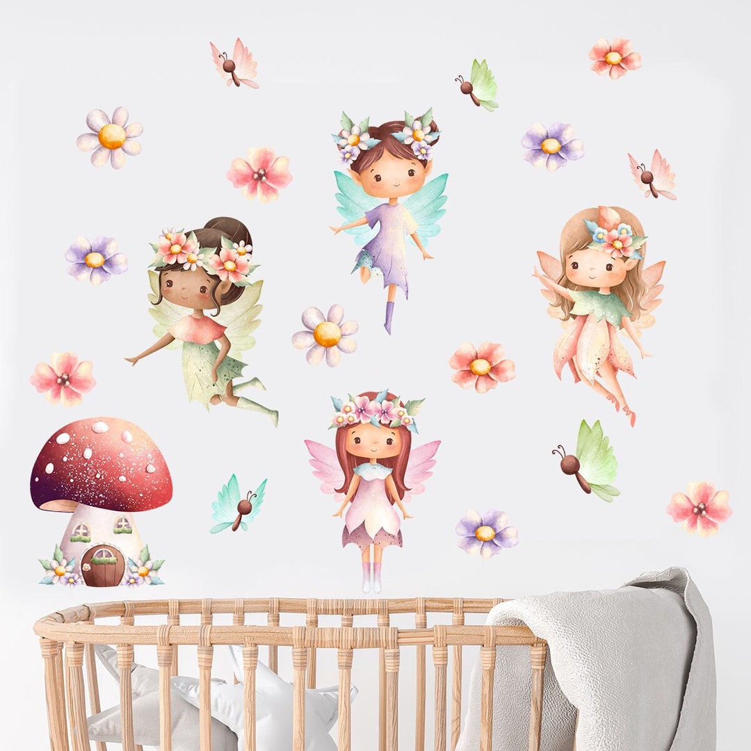 Cute Fairies Kids Wall Decal Sticker Set Removable Decals - Watercolor ...