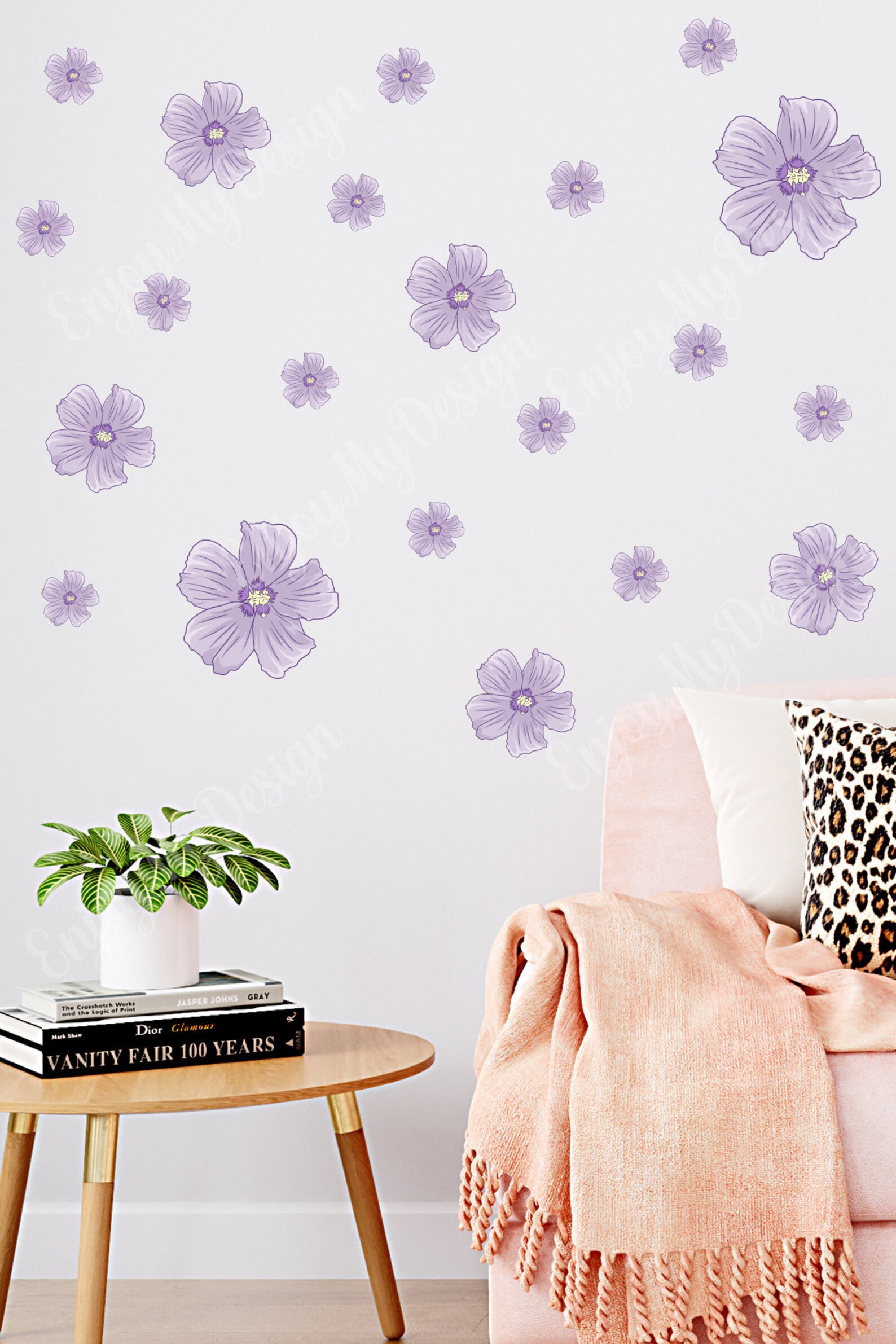 Cute Watercolor Flower Decals Lilac Boho Kids Wall Decal Sticker ...