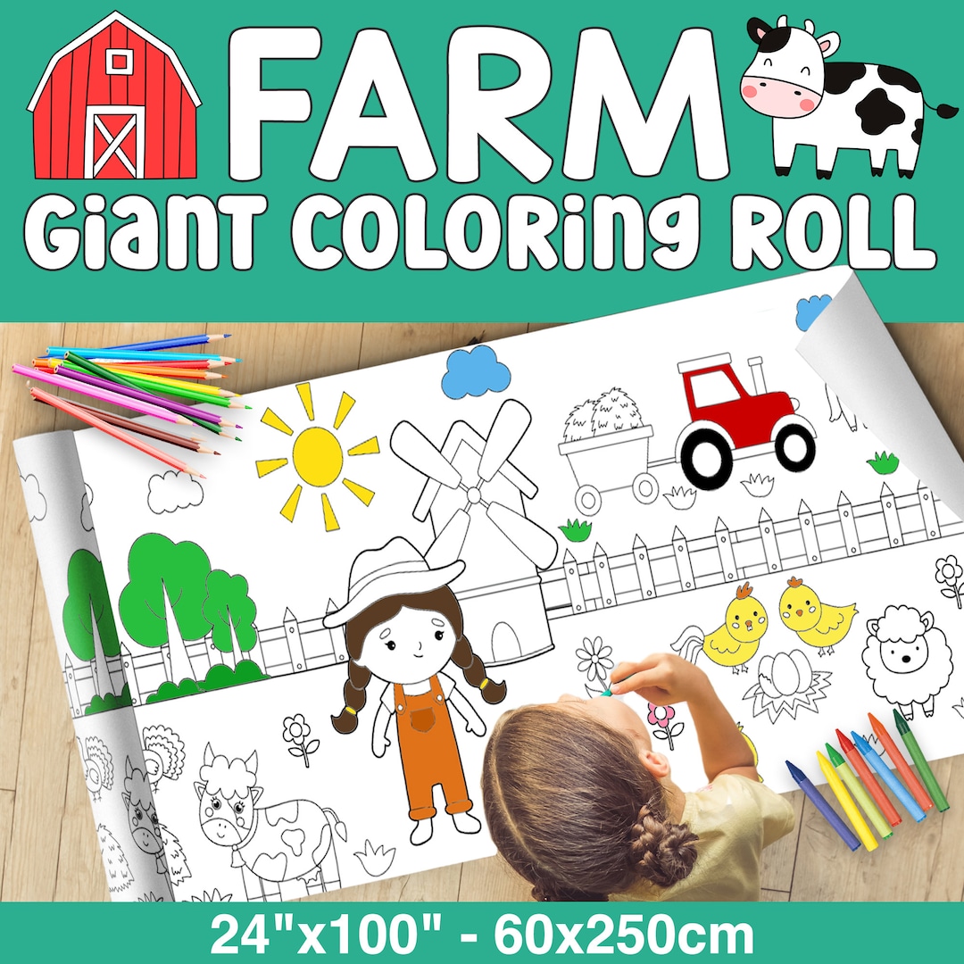Giant Coloring and Activity Roll for Kids Coloring Poster - Farm Themed ...