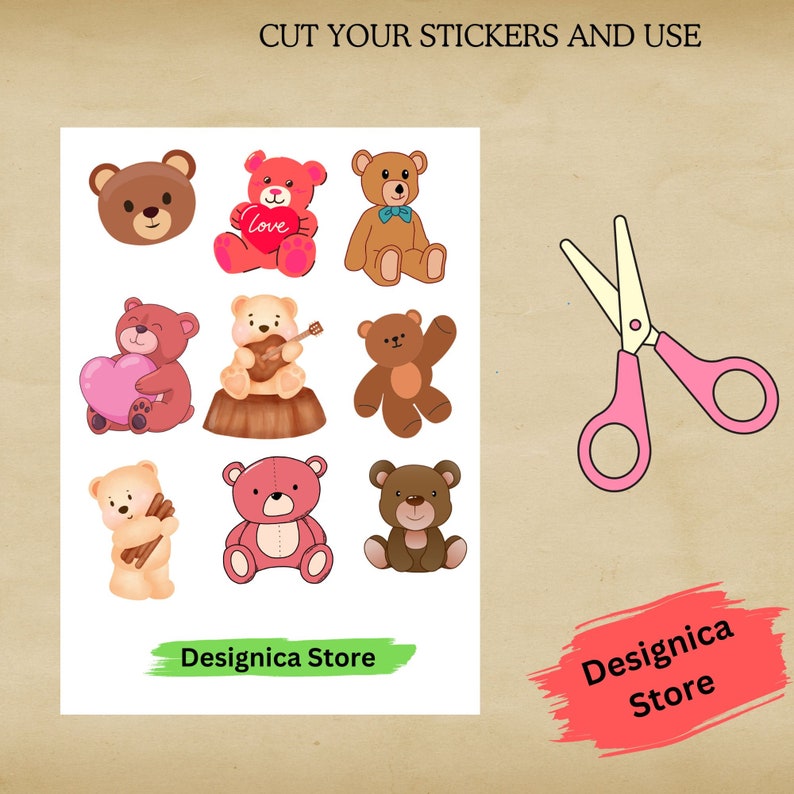 Teddy Stickers Cute Teddy Printable Stickers 9 Different Cat - Etsy