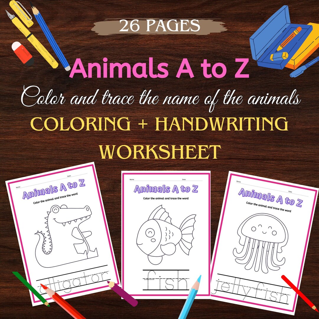 Printable Worksheet for Kids Animals A to Z Coloring and - Etsy