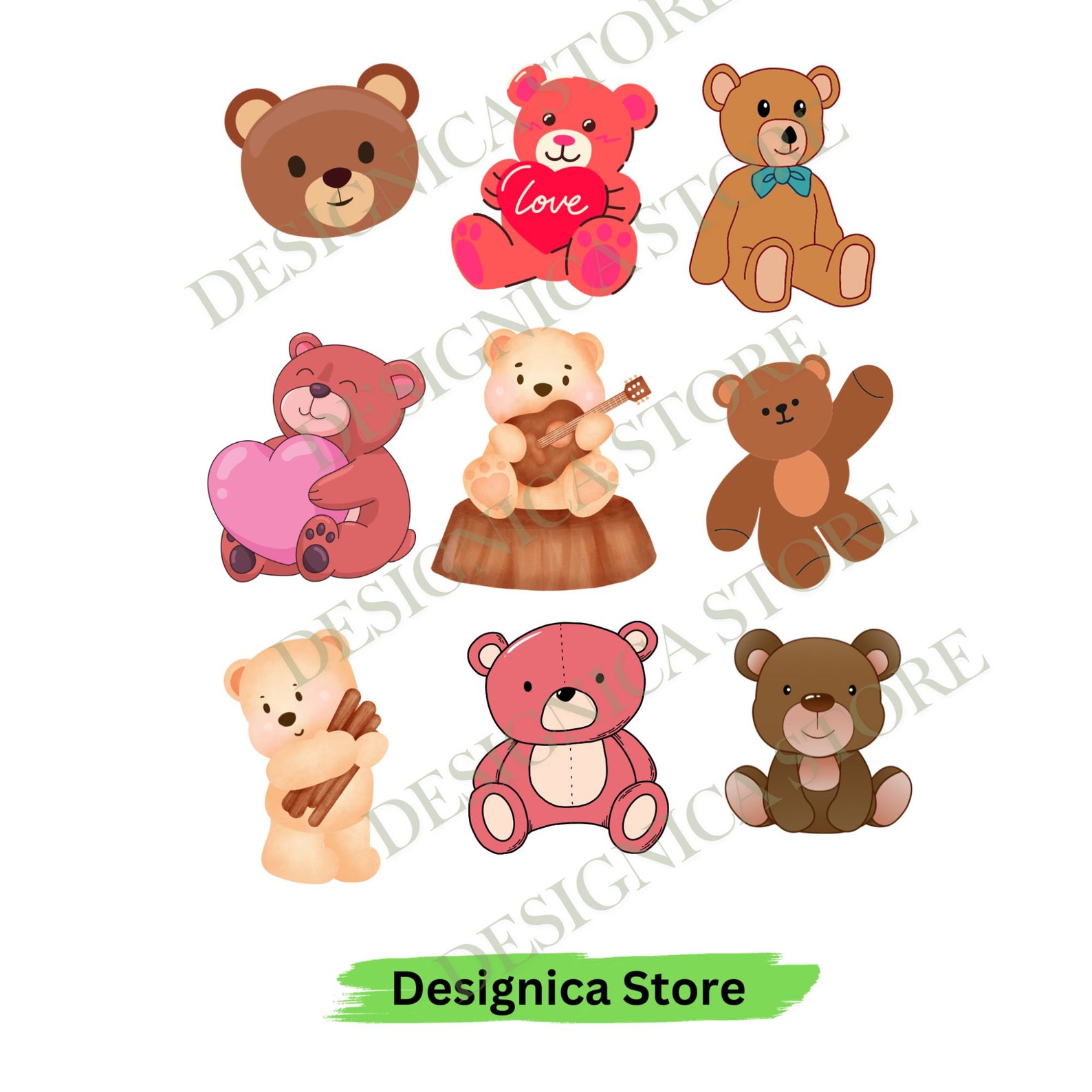 Teddy Stickers Cute Teddy Printable Stickers 9 Different Cat - Etsy