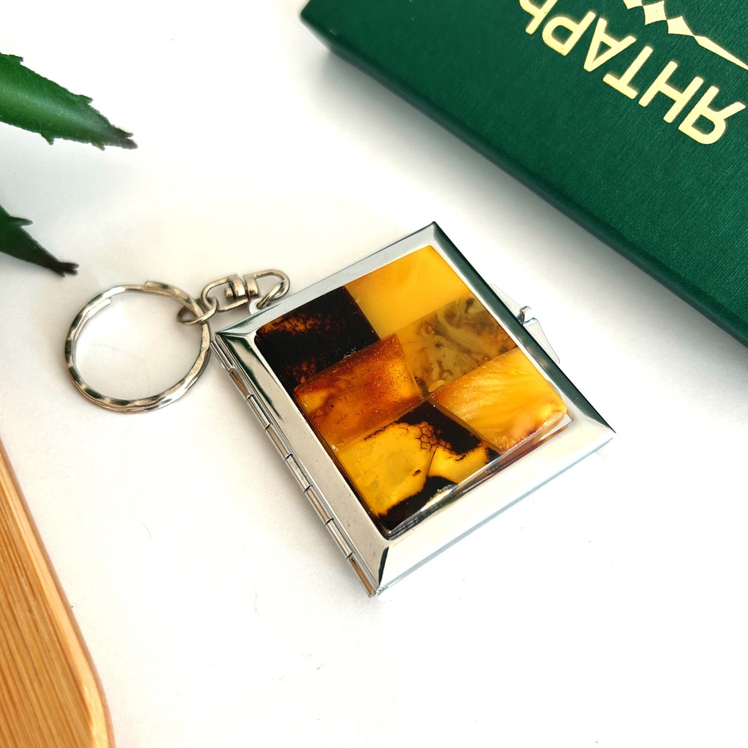 Mosaic Amber Mirror/ Amber Pocket Mirror / Double Sided Baltic Amber ...