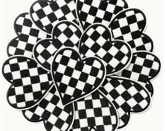 Checkered Heart in Black & White Iron-on Patch - Etsy