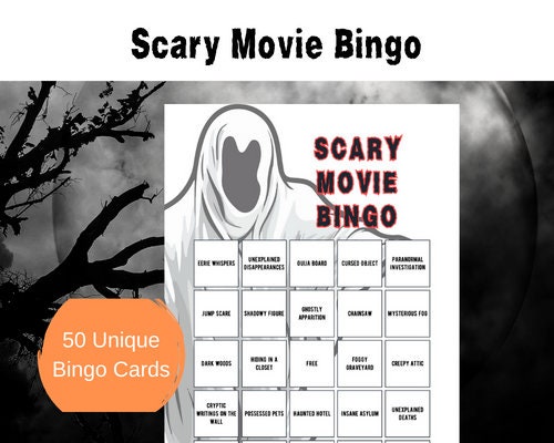 Scary Movie Bingo Cards - Halloween Horror Movie Watch Party Scavenger ...
