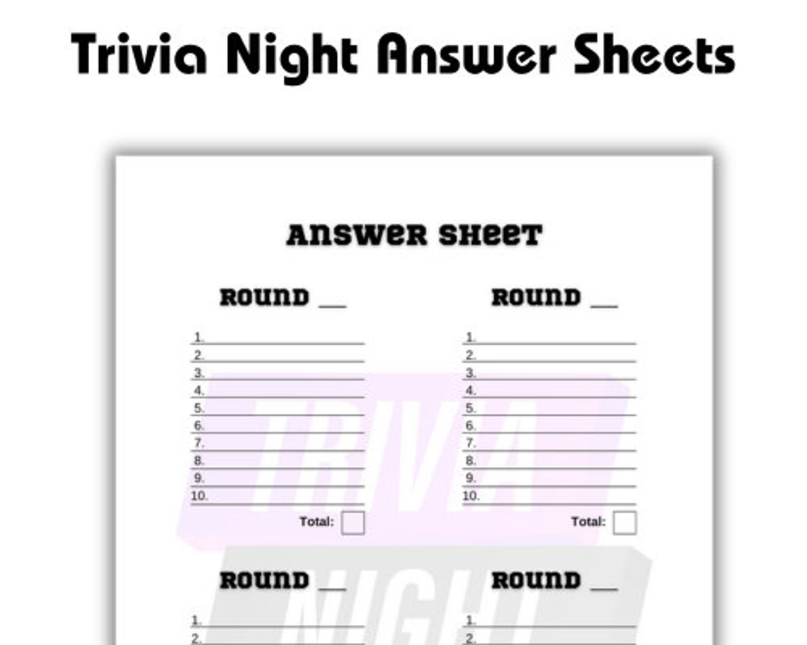 Trivia Night Answer Sheet - Multiple Round Quiz Printable Score Page - Etsy