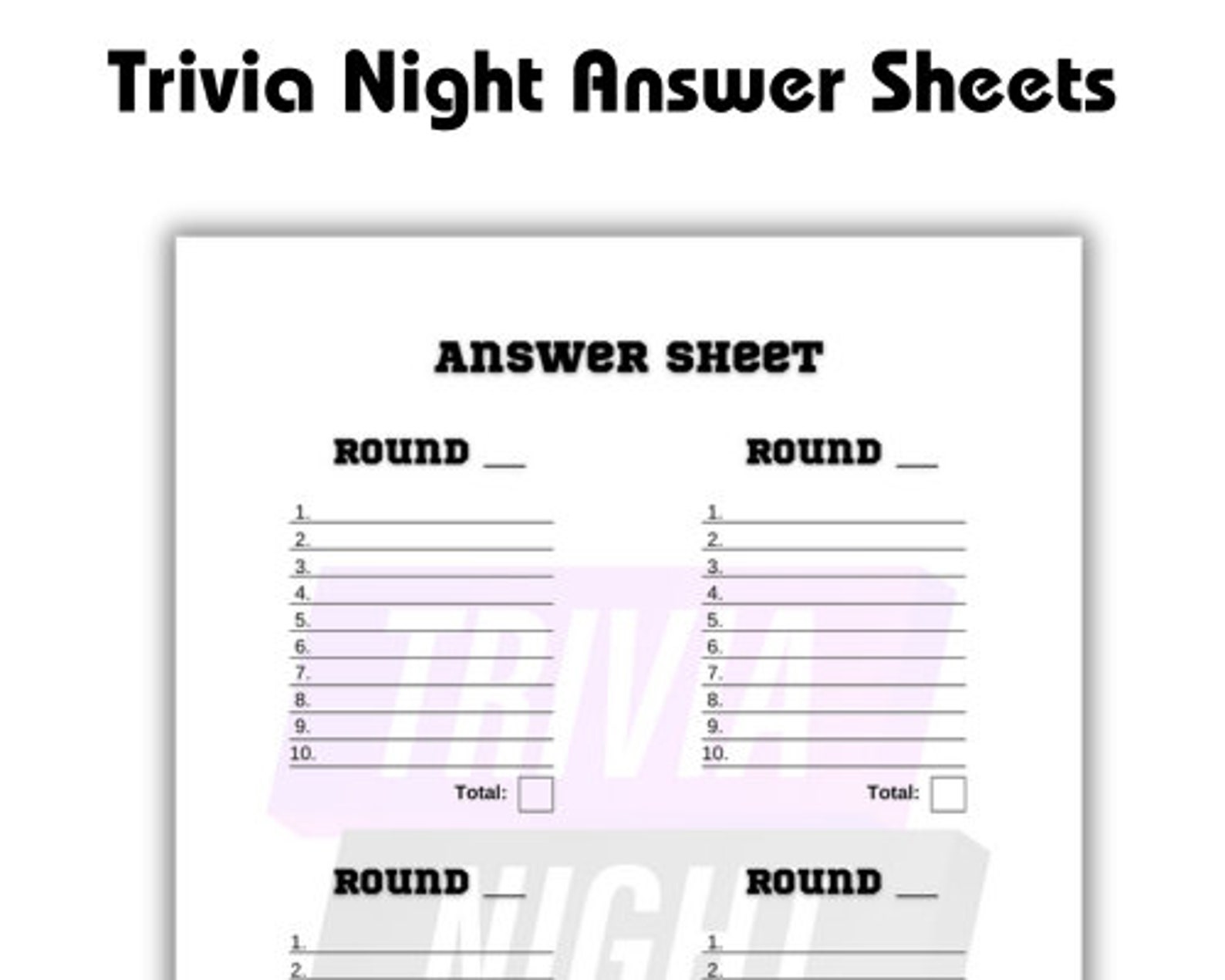 Trivia Night Answer Sheet - Multiple Round Quiz Printable Score Page - Etsy