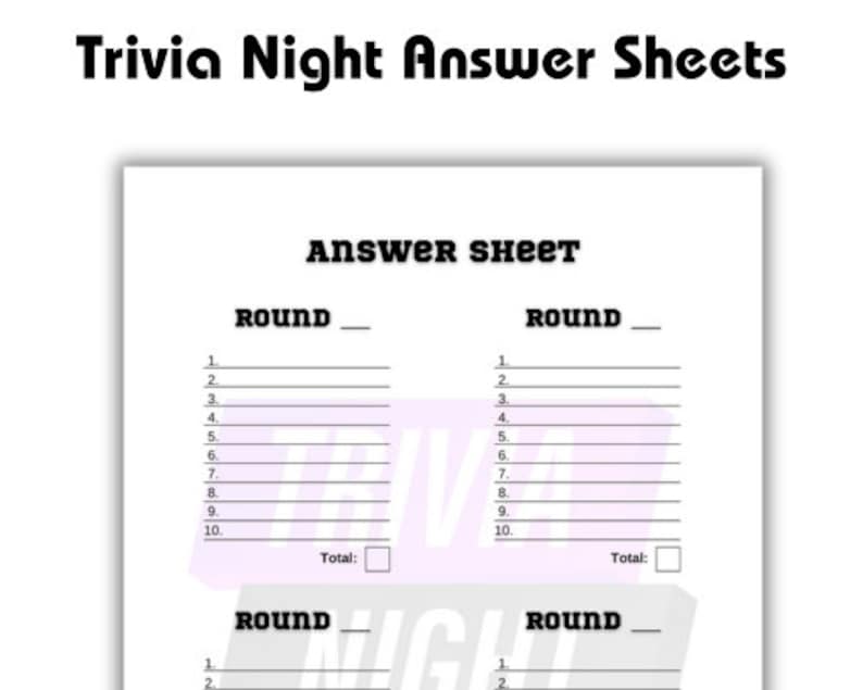 Trivia Night Answer Sheet - Multiple Round Quiz Printable Score Page - Etsy