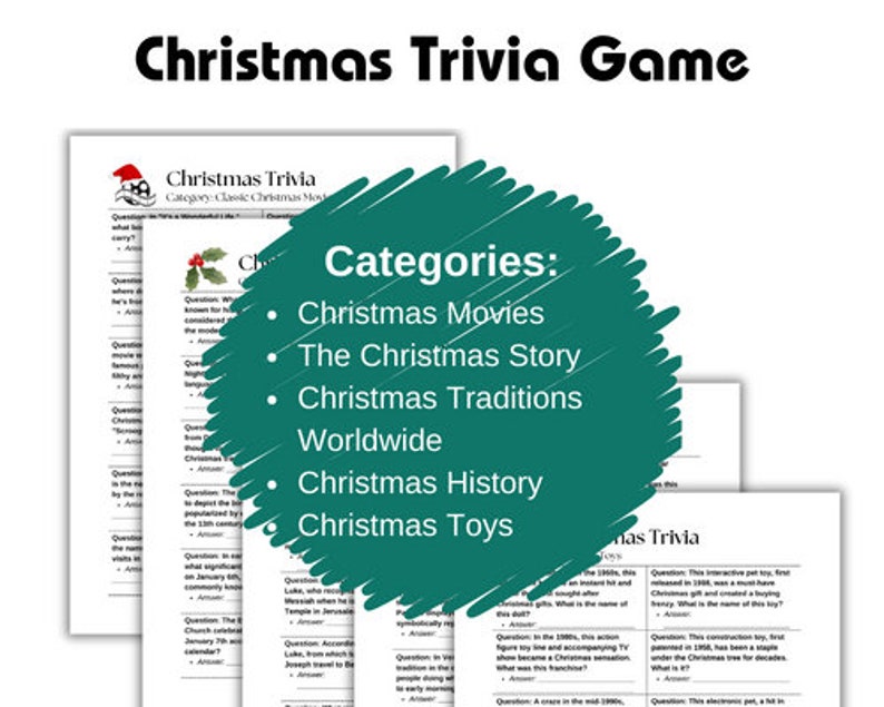 Christmas Trivia Party Game, Fun Printable Quiz Sheet for Holiday Game ...