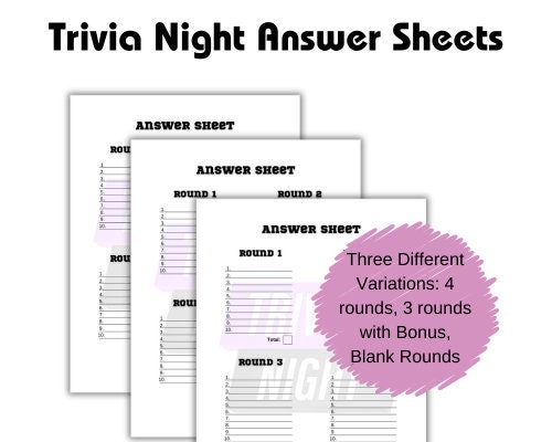 Trivia Night Answer Sheet - Multiple Round Quiz Printable Score Page - Etsy