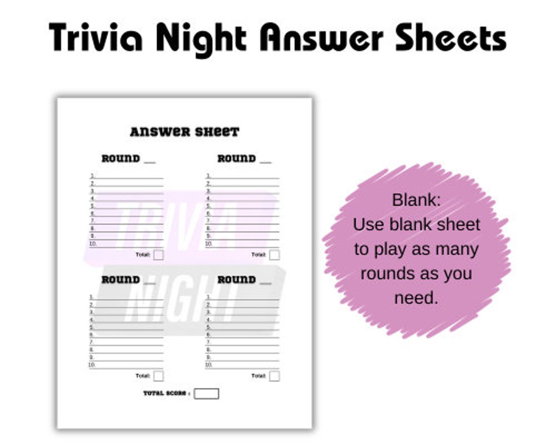 Trivia Night Answer Sheet - Multiple Round Quiz Printable Score Page - Etsy