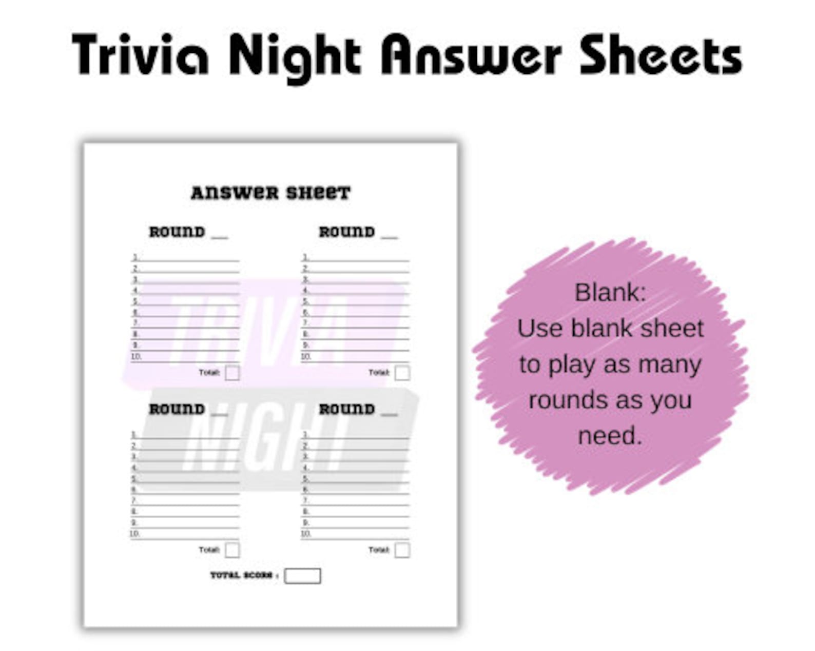 Trivia Night Answer Sheet - Multiple Round Quiz Printable Score Page - Etsy