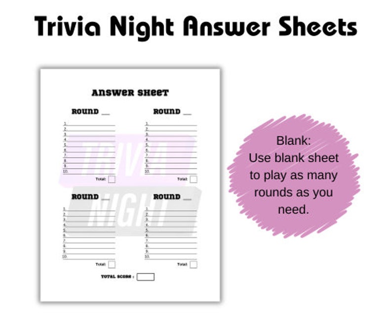 Trivia Night Answer Sheet - Multiple Round Quiz Printable Score Page - Etsy