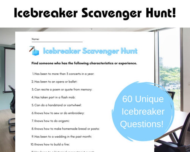 Icebreaker Scavenger Hunt Question Sheets, Printable Meeting Questions ...