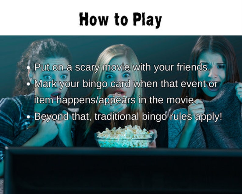 Scary Movie Bingo Cards - Halloween Horror Movie Watch Party Scavenger ...