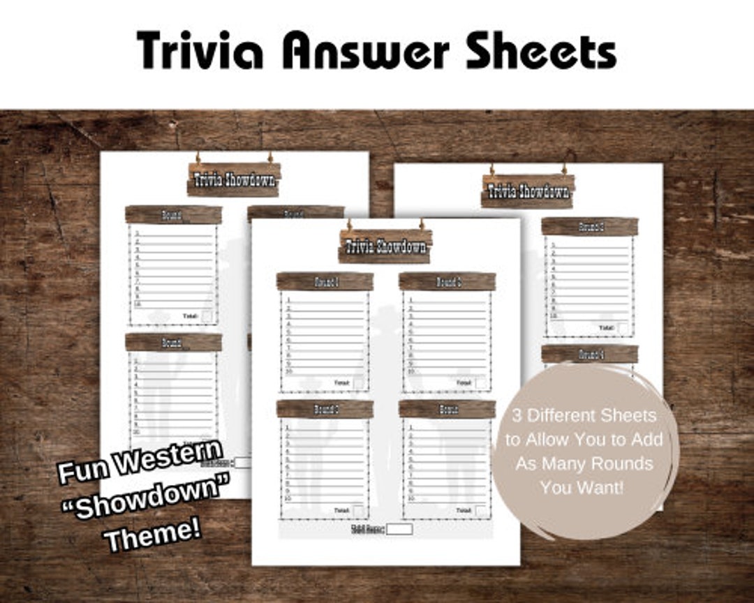 Trivia Answer Sheet - Western Showdown-themed Quiz Pages for Trivia ...