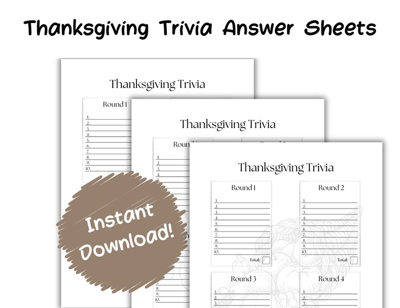 Thanksgiving Trivia Printable Answer Sheets - Digital Download Quiz ...