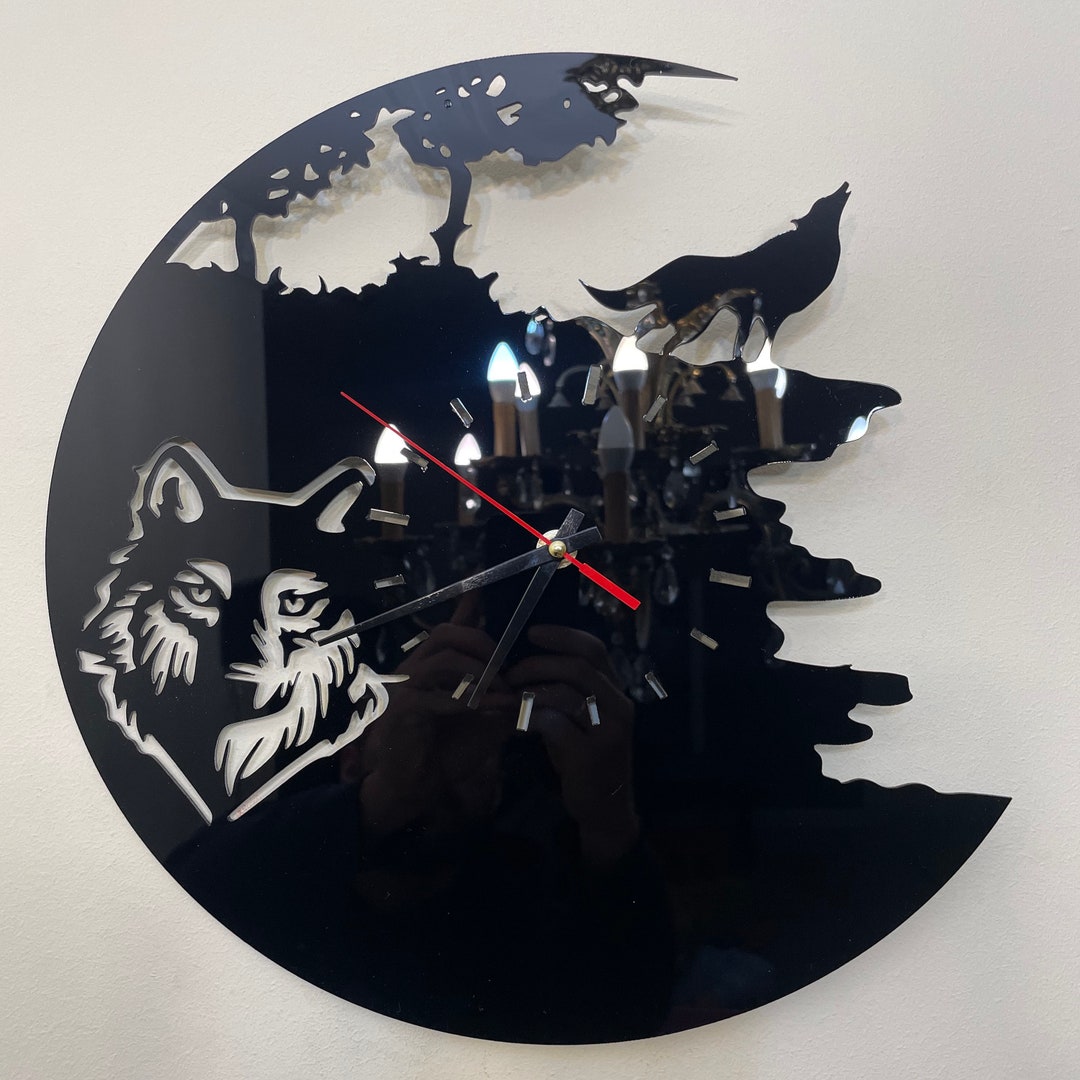 Black Wolf Acrylic-like-glass Wall Clock - Etsy