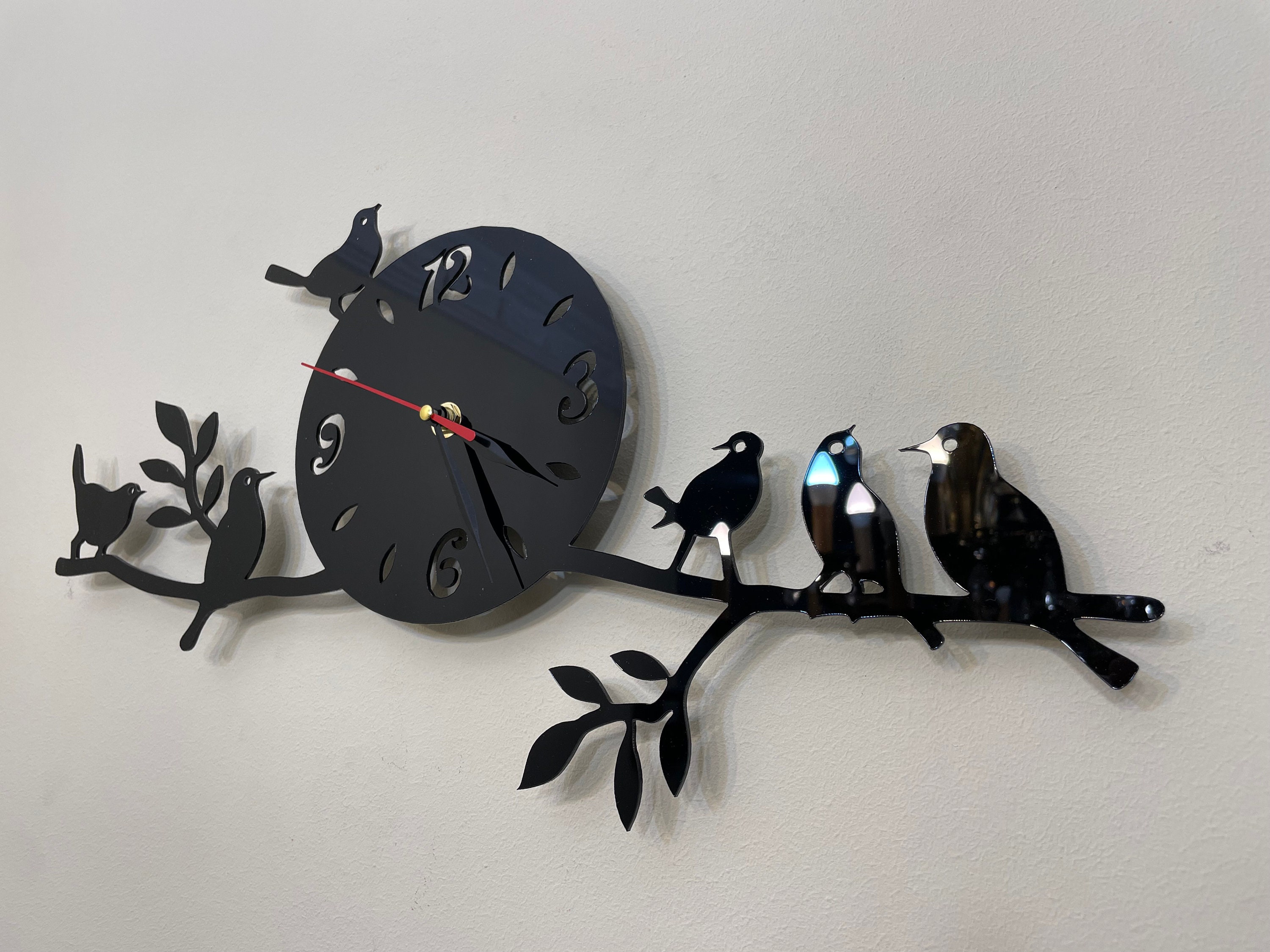 Black Vinyl Wall Clock Birds - Etsy