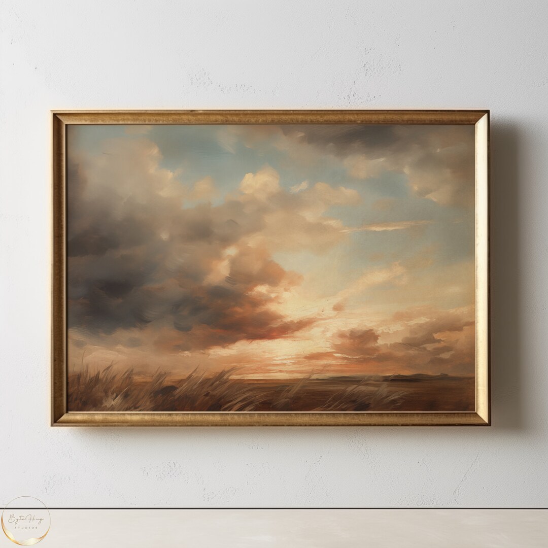 Vintage Summer Landscape Print Rustic Sky Oil Painting Art Farmhouse ...