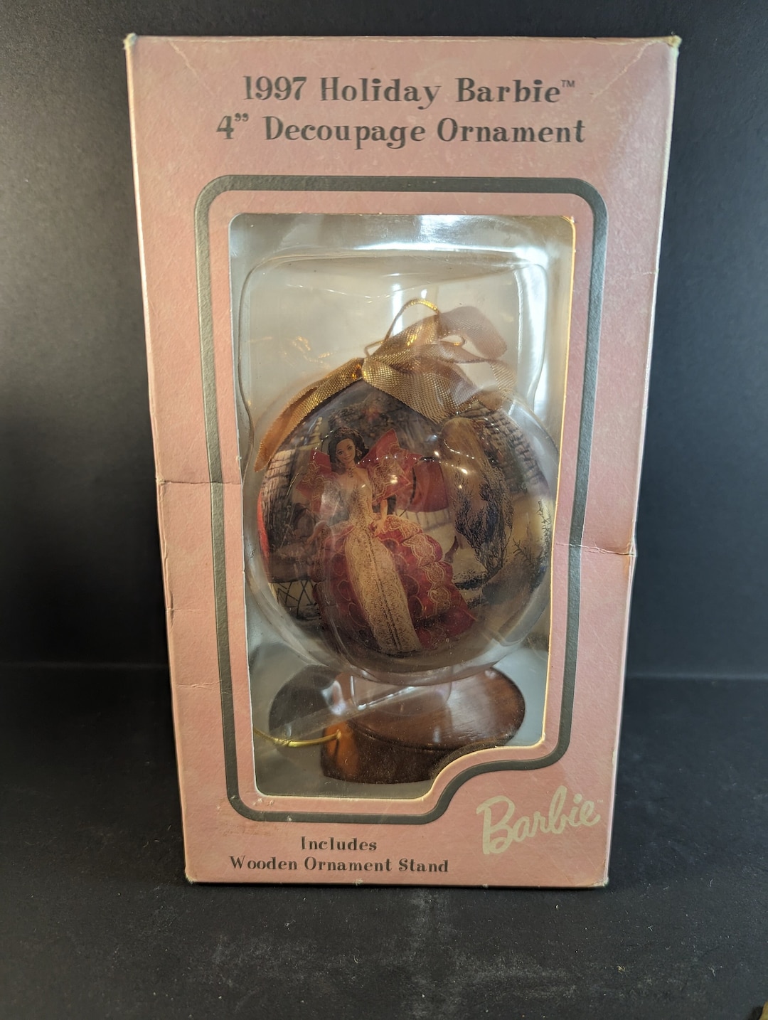 1997 Holiday Barbie 4" Decoupage Ornament With Wooden Stand - Etsy