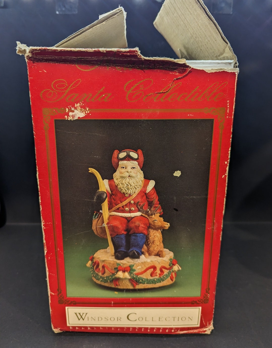 Vintage Ceramic Windsor Collection Skiing Santa With Reindeer Music Box ...