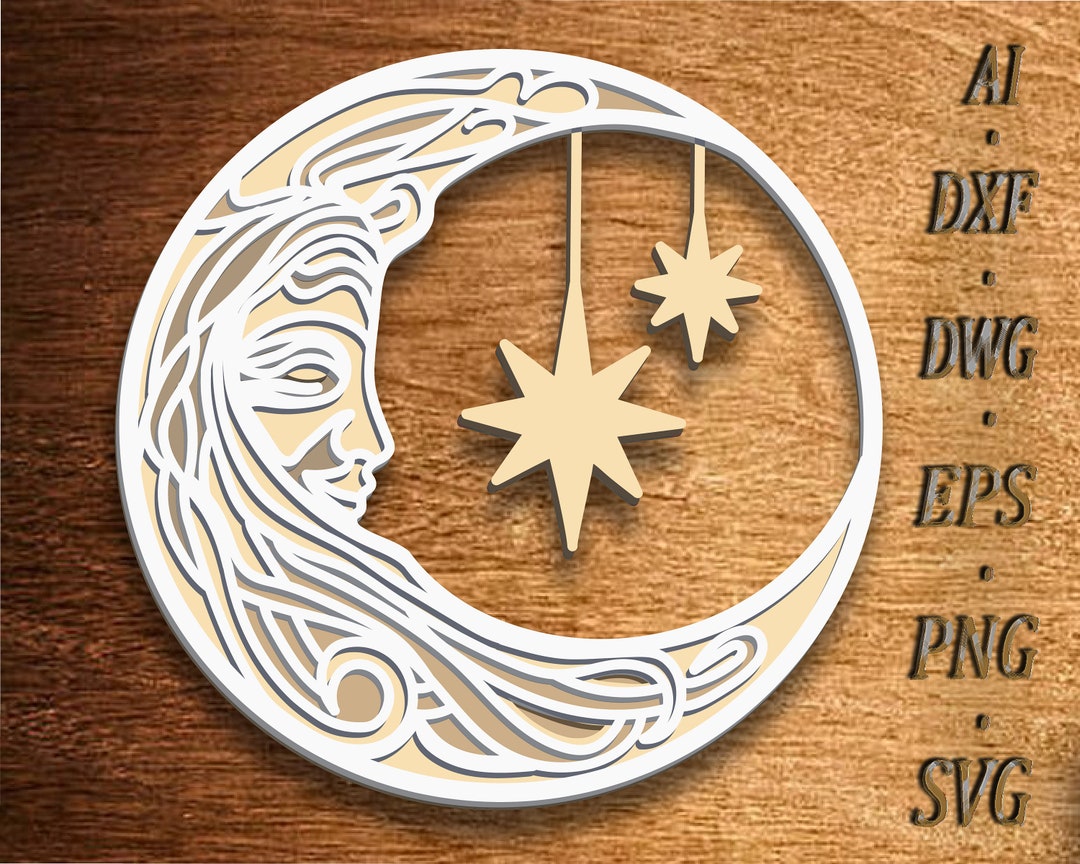 Moon and Star SVG, Multilayer Moon, Layered Moon SVG, Paper Cut Moon SVG, Christmas Moon With ...
