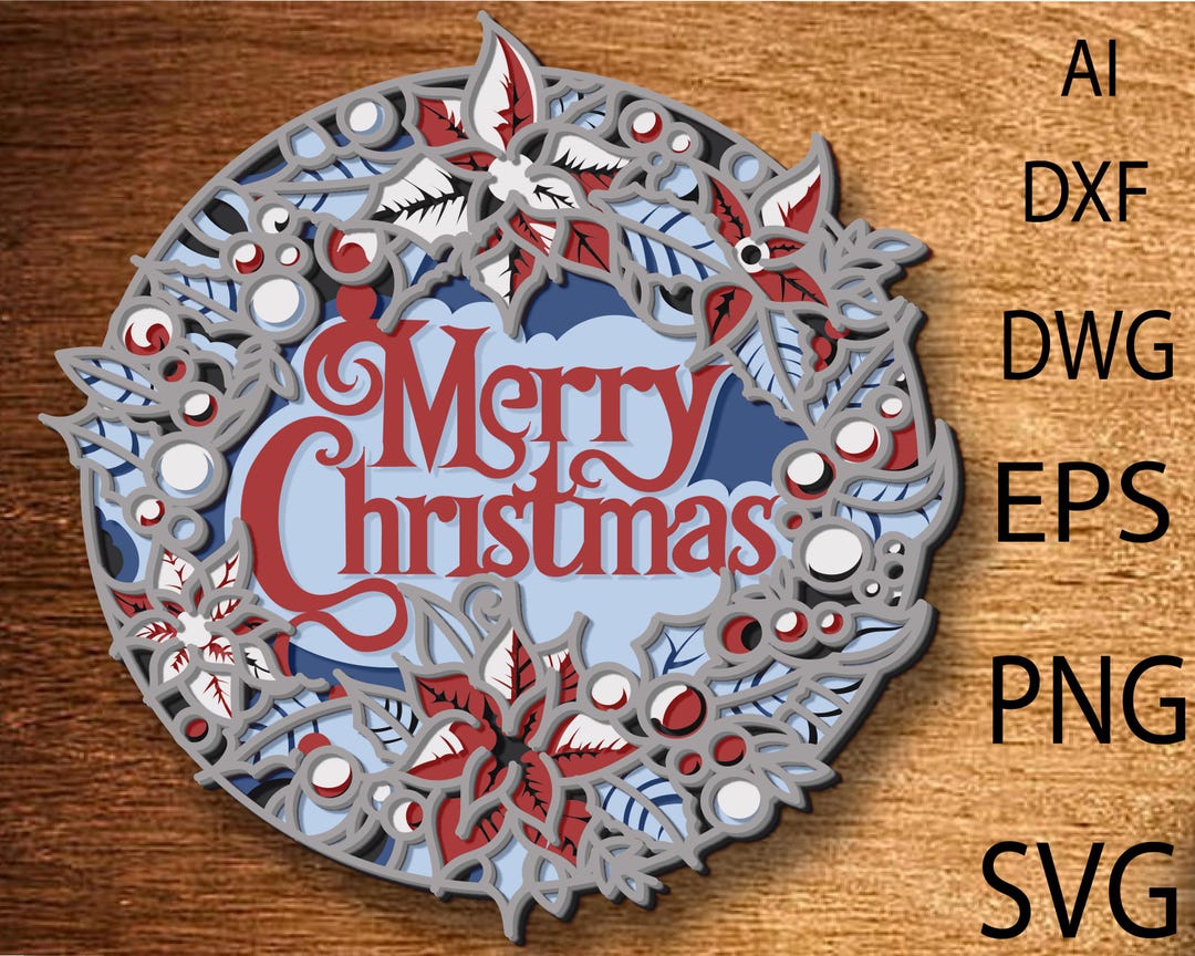 Christmas Wreath Multilayer SVG,3D Mandala,laser Cut,paper Cut File,diy ...