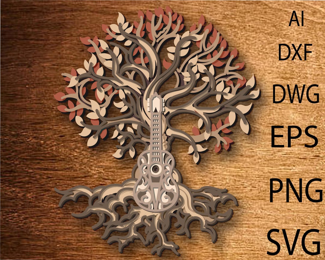 Guitar Tree,tree of Life Multilayer Svg Cut File, Wooden Decorative ...