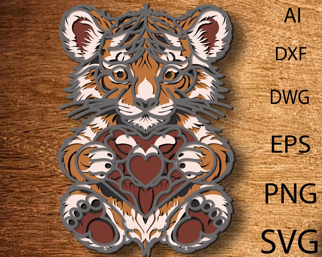 Baby Tiger Multilayer SVG F,3D Layered Tiger,multilayer Svg Files,tiger Paper Cut,wild Animal ...