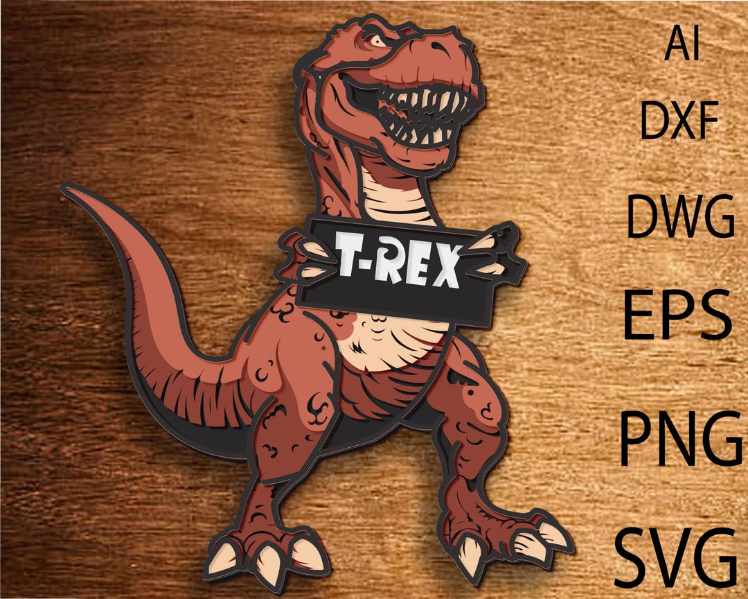 Cute T-rex Multilayer SVG, T-rex Cut File,t-rex Laser Cut 3D Layer ...