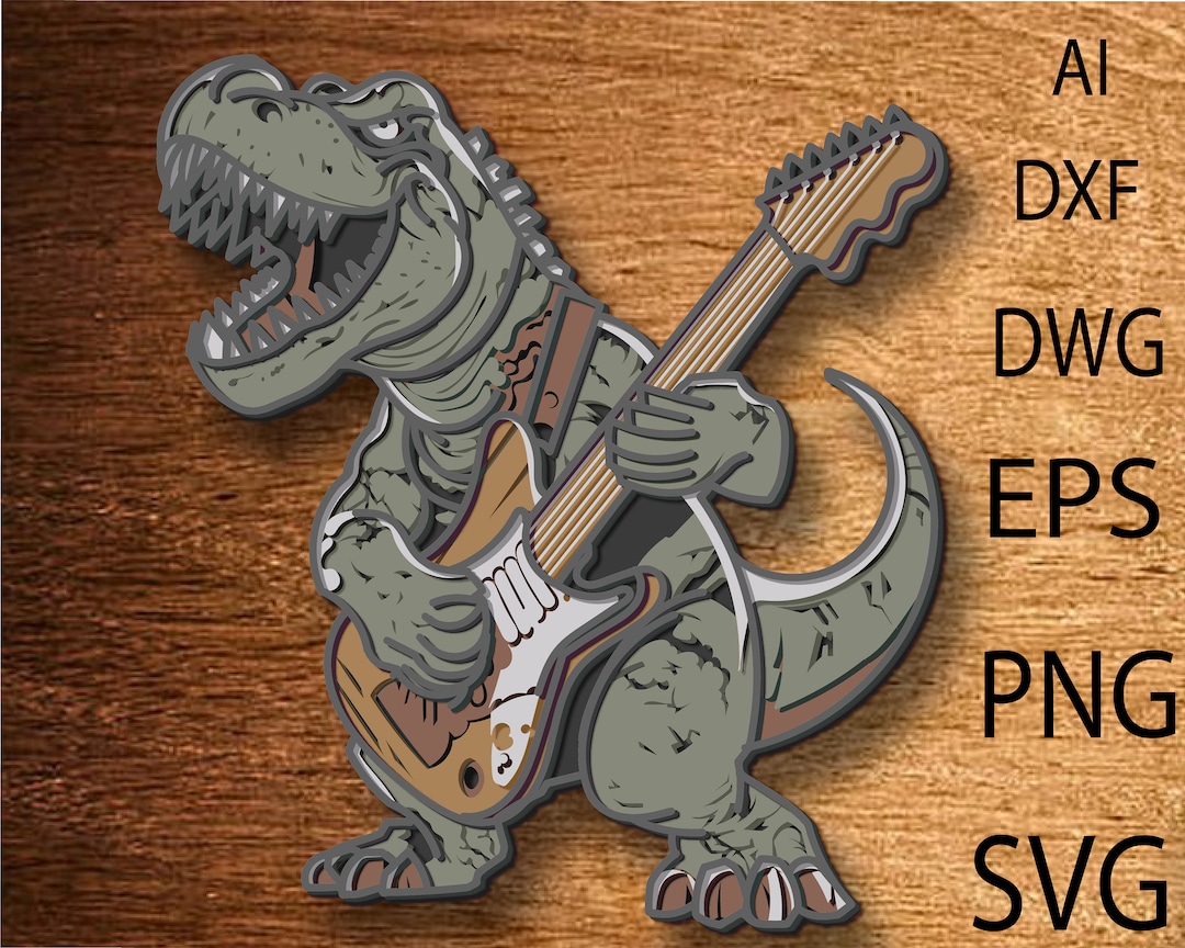 Guitar T-rex Multilayer SVG, T-rex Cut File,t-rex Laser Cut 3D Layer ...