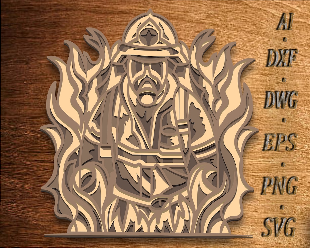 Firefighter Multilayer SVG, Mandala Cut File, 3D Layer, Plywood Cutting ...