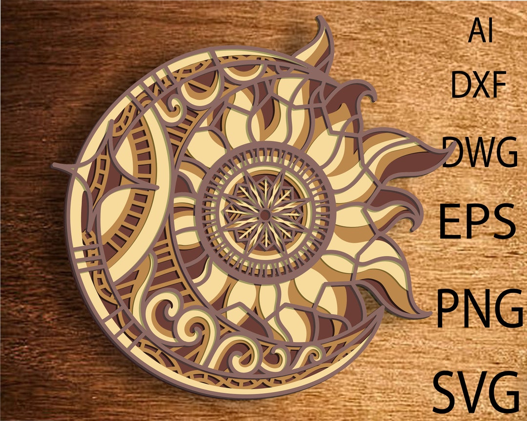 Sun and Moon 3D Mandala Svg Files, Multilayer Panel for Laser Cutting ...
