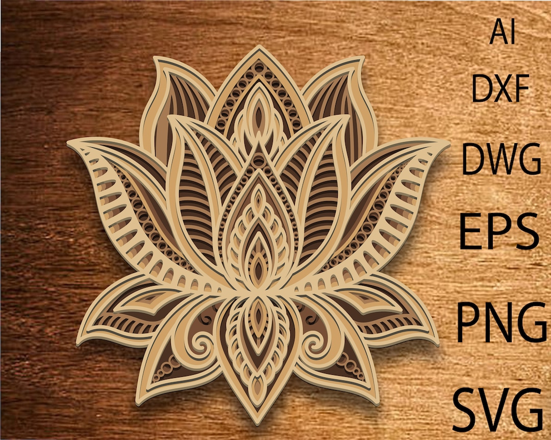 3D Lotus Mandala SVG File,3d Layered Lotus,multilayer Svg Files,lotus ...