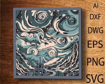 Starry Night Van Gogh 3D Svg Mandala Files, Multilayer Panel for Laser ...