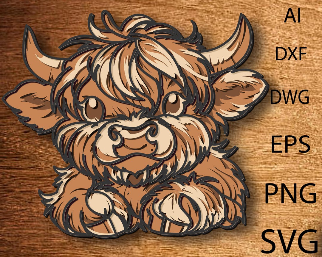 Highland Cow Multilayer SVG, Laser Cut File, 3D Plywood Cow (digital ...