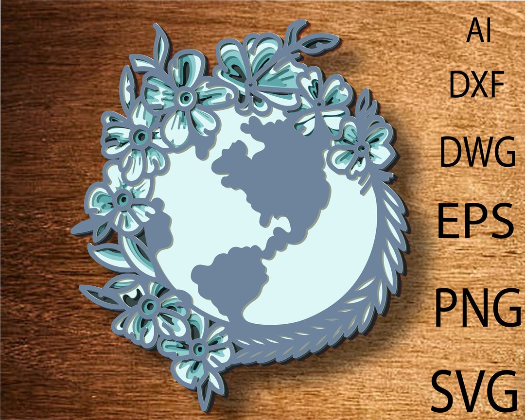 Earth Multilayer Svg,world Map 3dlayer Ocean,mandala SVG Files,laser ...